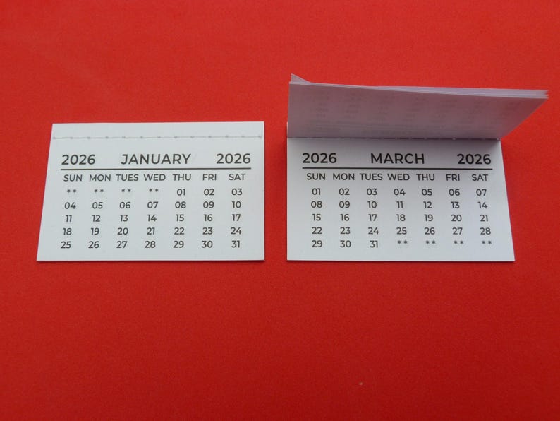 Mini 2026 Calendar Tab Insert With Sewn Binding 12 Page Small Calendar ...