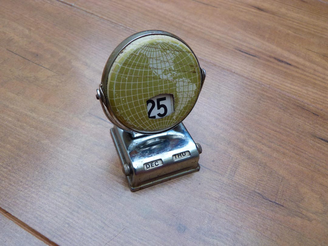 Vintage Metal Globe Perpetual Flip Calendar of World Map 1960s Metal ...