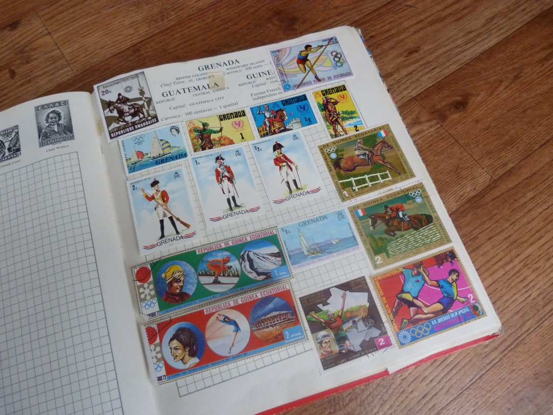 Vintage Stamp Album 750 World Stamps Europe USA Africa 200 Pages ...