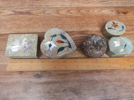 Collection of 5 Vintage Soapstone Small Trinket Boxes… - Gem