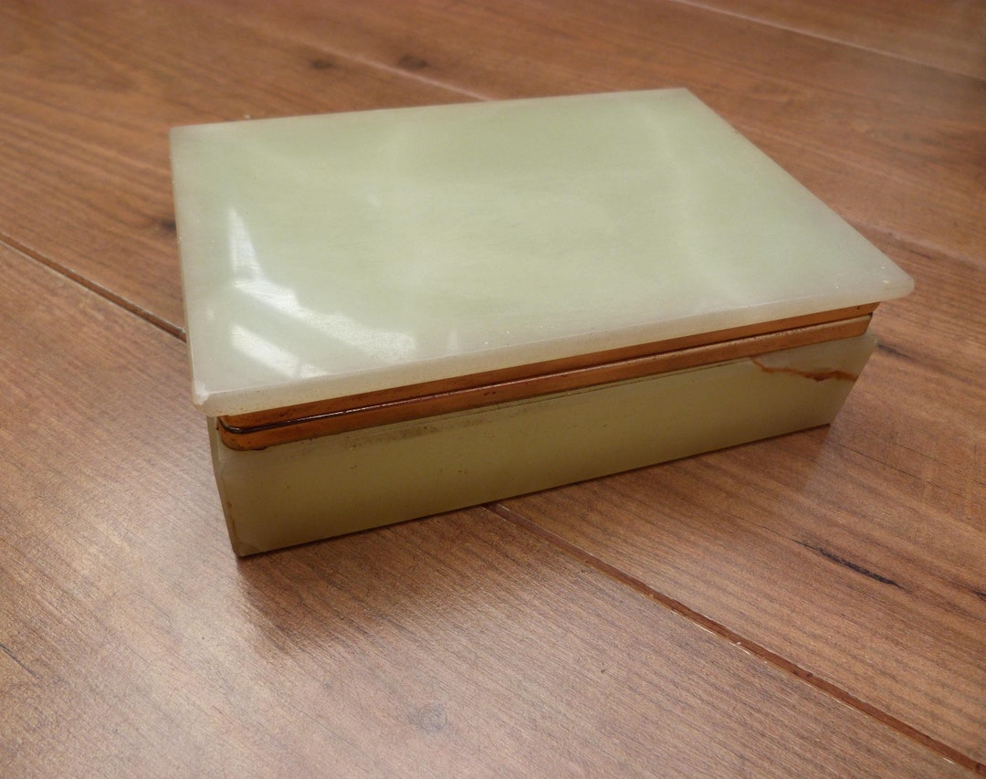 Vintage Onyx Trinket Box Pale Green Figured Onyx Marble Hinged 6 Inch 1 ...