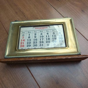 Vintage 1920s Perpetual Calendar Desk Calendar Oak and Metal Large ...