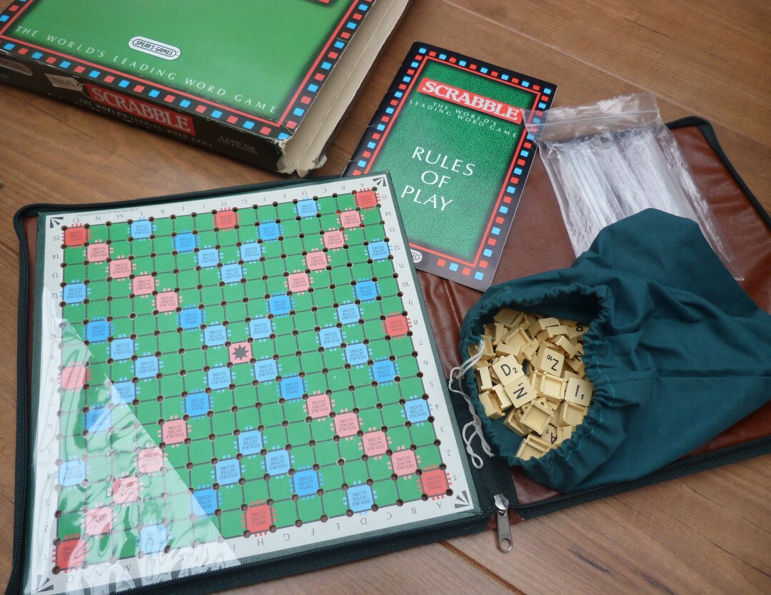 Vintage Travel Scrabble Set, Peg Tiles and Board in Folding Zipped Case ...