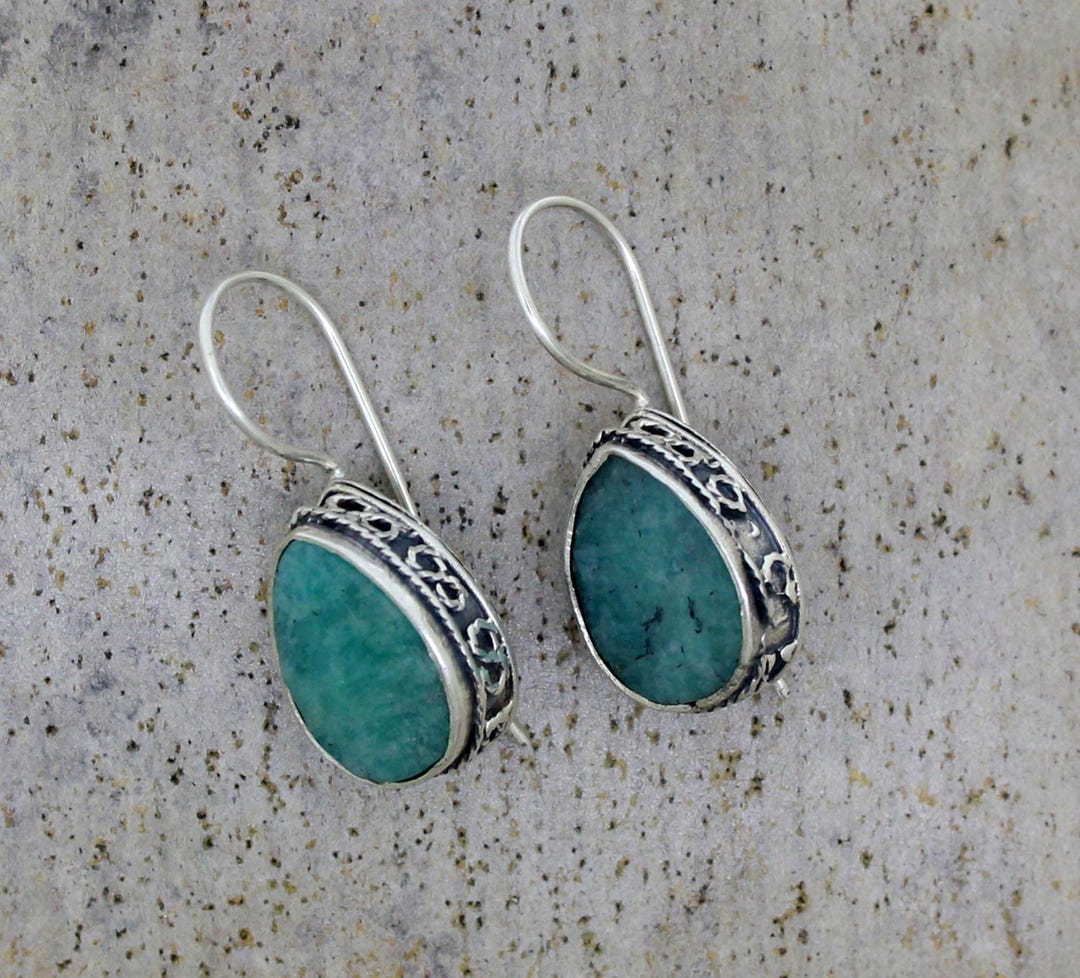 Raw Azurite Earrings, Natural Rough Gemstone, 925 Sterling Silver, Boho ...