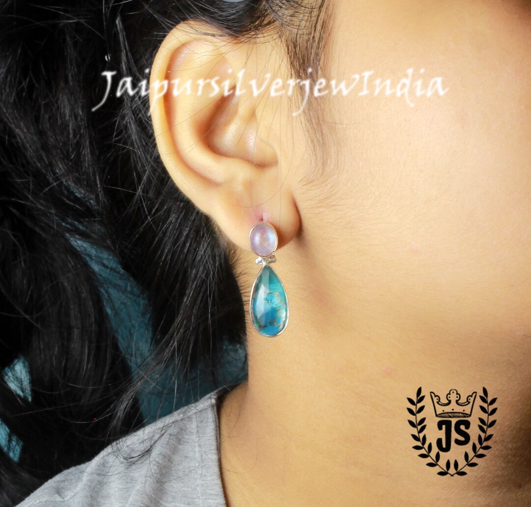 Turquoise Earrings, Turquoise Doublet Earrings, Rainbow Moonstone ...