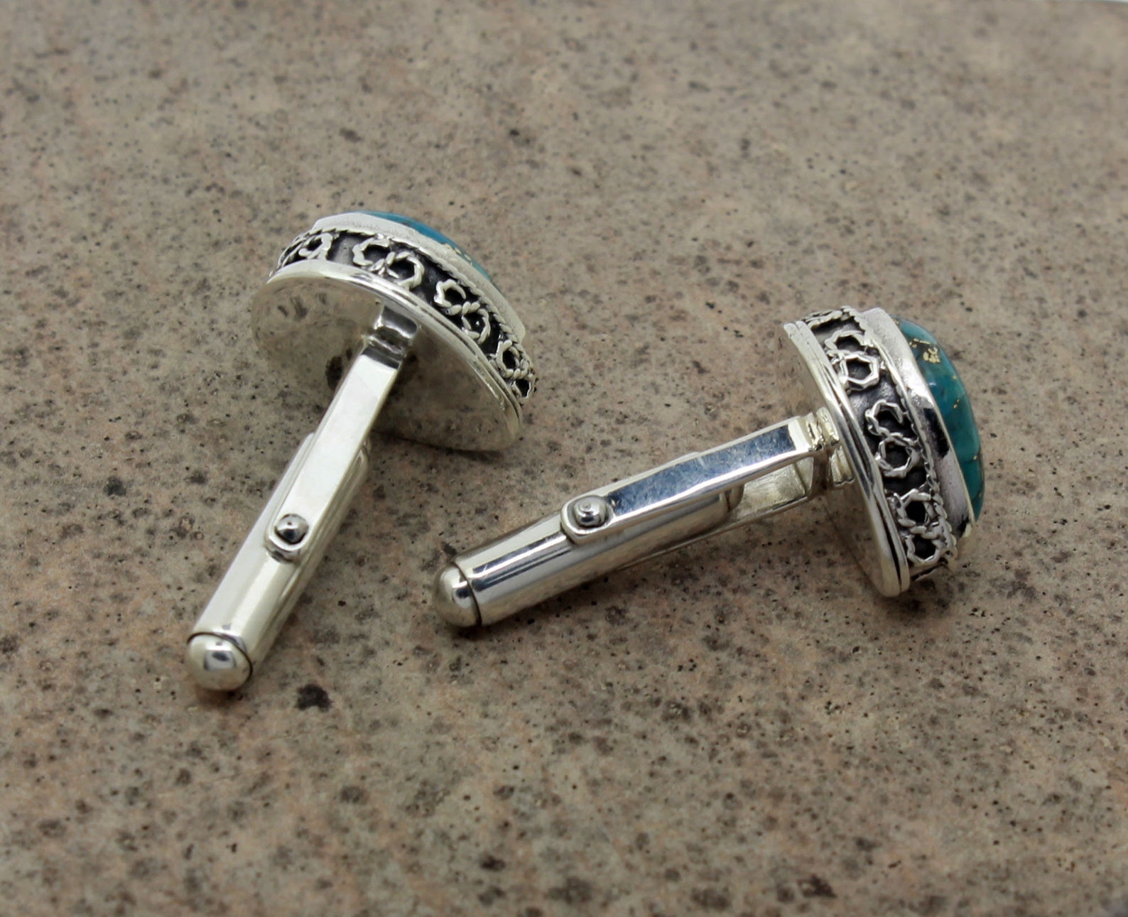 Cufflinks, Boho Copper Turquoise Cufflinks, Sterling Silver Cufflinks ...