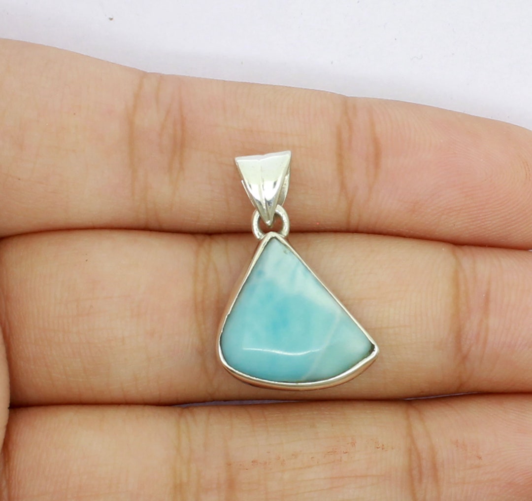Natural Larimar Pendant, 0.9 Inch Sterling Silver Pendant, Blue ...