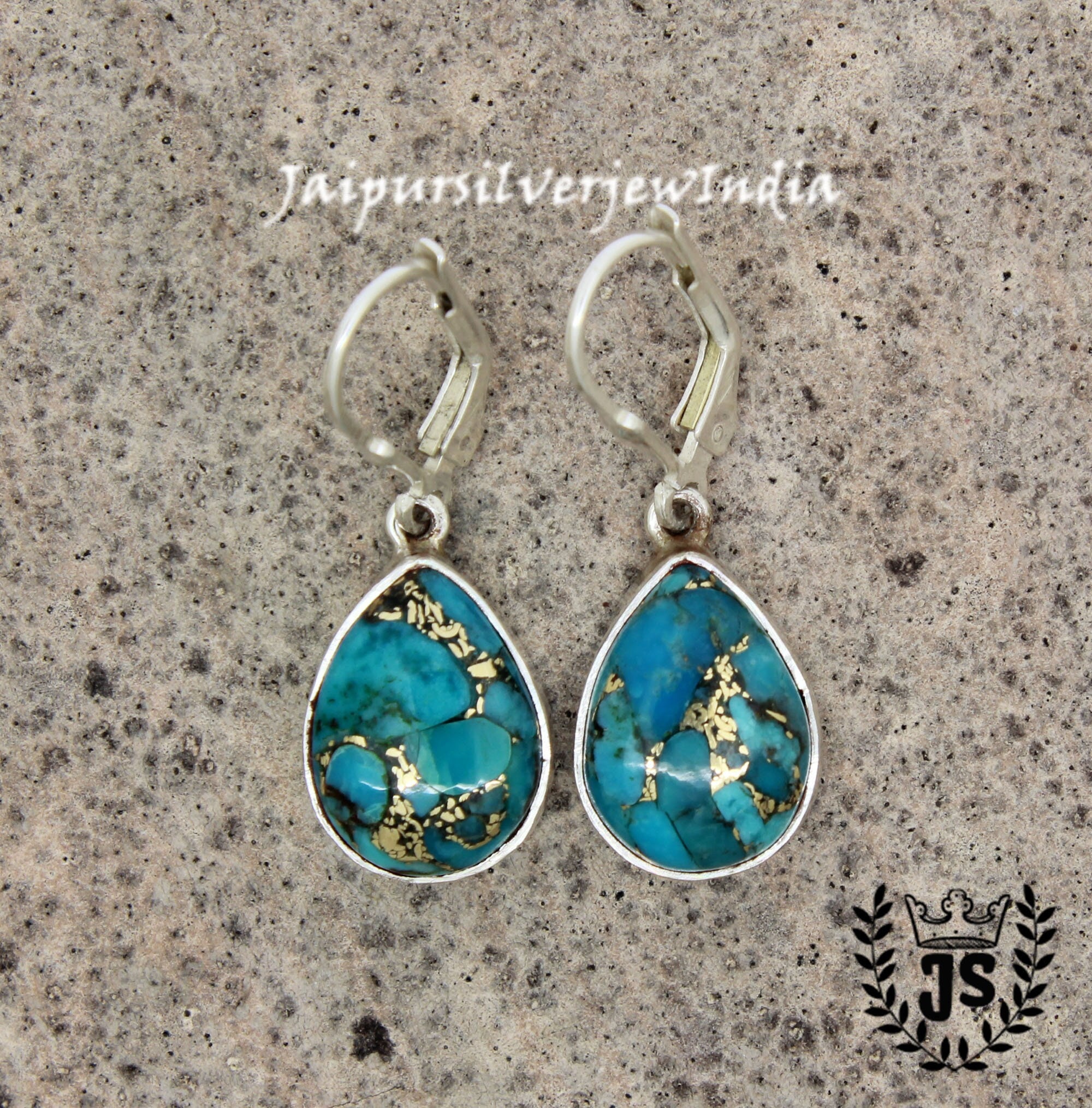 Buy Copper Turquoise Earrings, Blue Turquoise Teardrop Lever Back ...