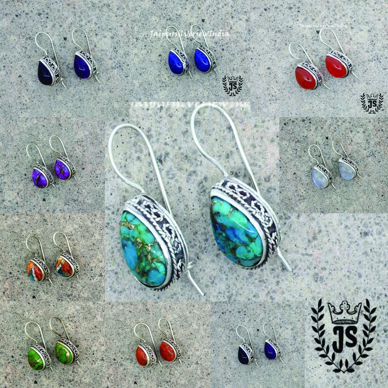 Sterling Silver Pear Shape Lapis Earrings, Boho Dangle Gemstone Jewelry ...