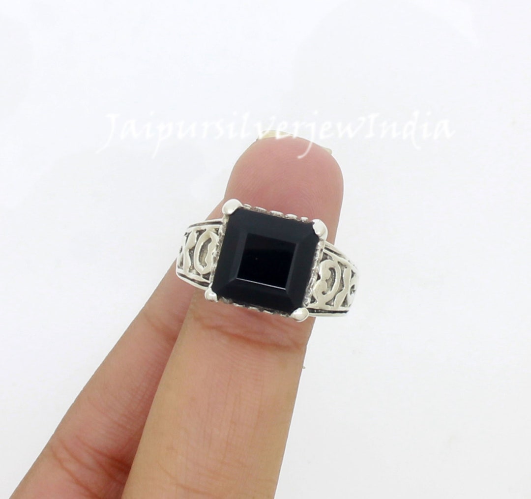 Black Onyx Ring • Natural Faceted Black Onyx 10mm Square Big Gemstone ...