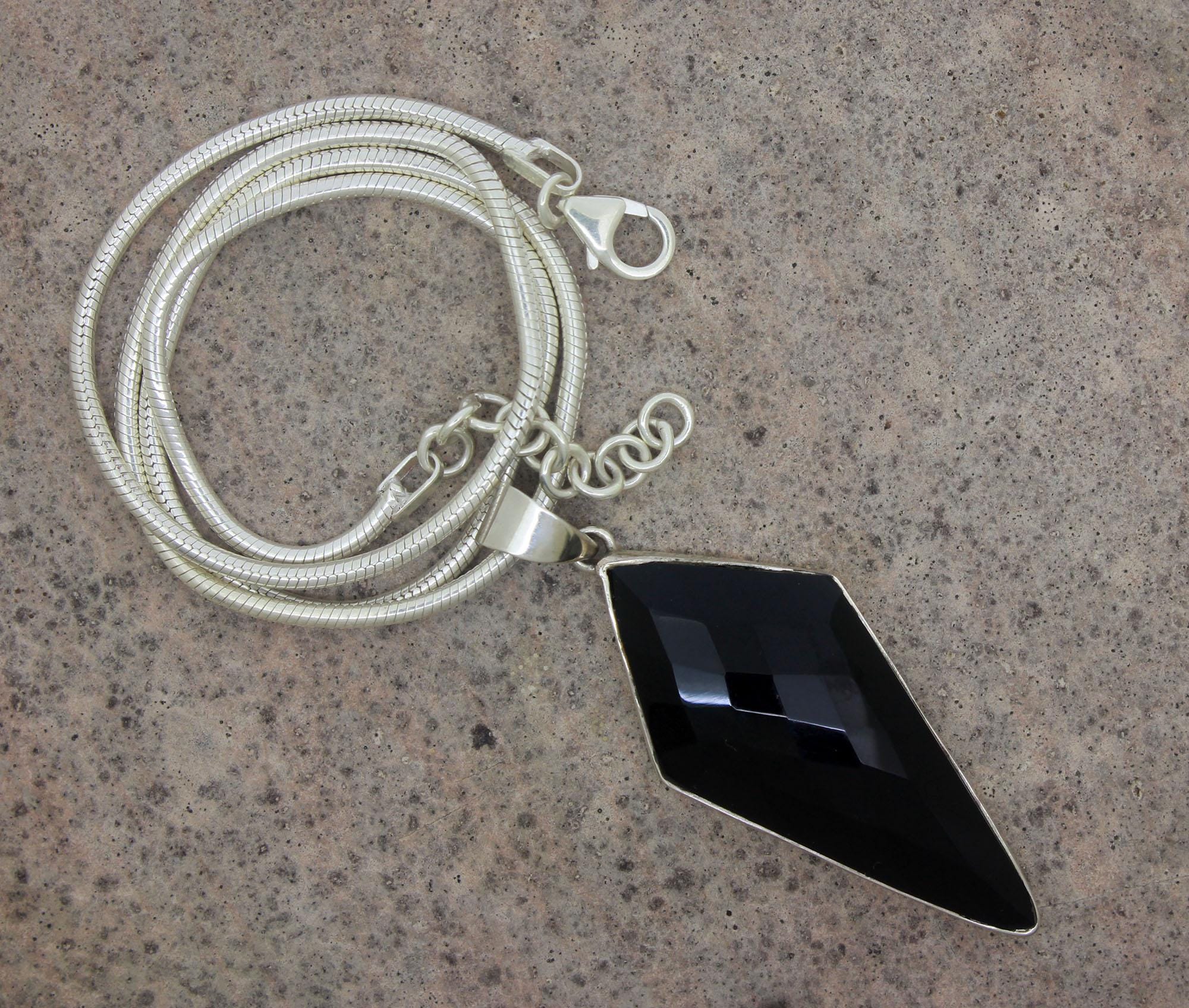 Genuine Natural Faceted Black Onyx Kite Shape Gemstone Sterling Silver ...