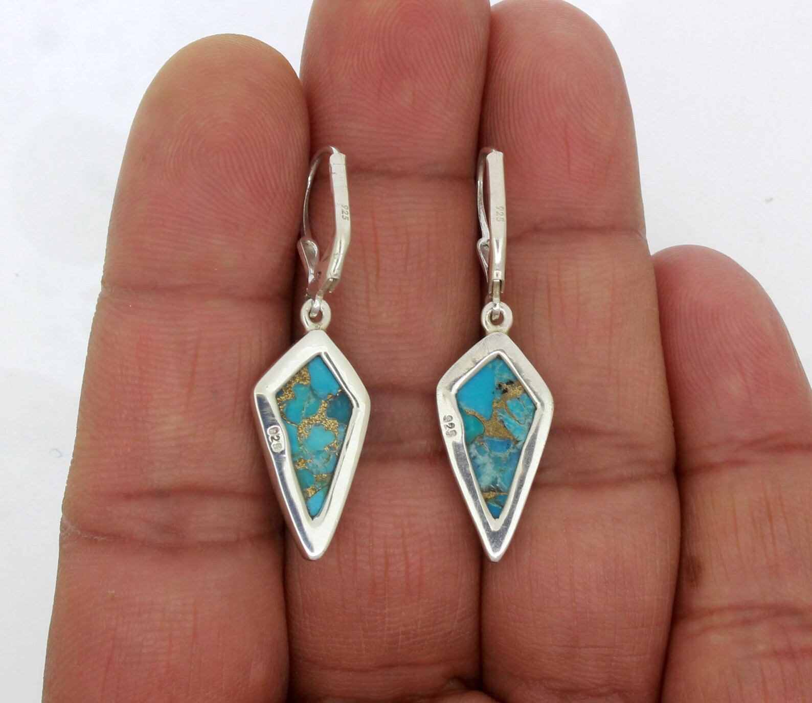 Copper Turquoise Earrings, Blue Turquoise Earrings, Gemstone Earrings ...