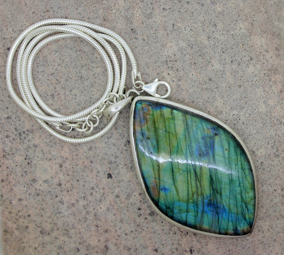 Labradorite Necklace, Sterling Silver Big Labradorite Pendant ...