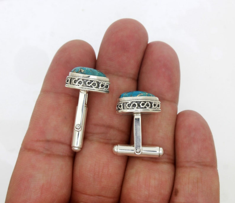 Cufflinks, Boho Copper Turquoise Cufflinks, Sterling Silver Cufflinks ...