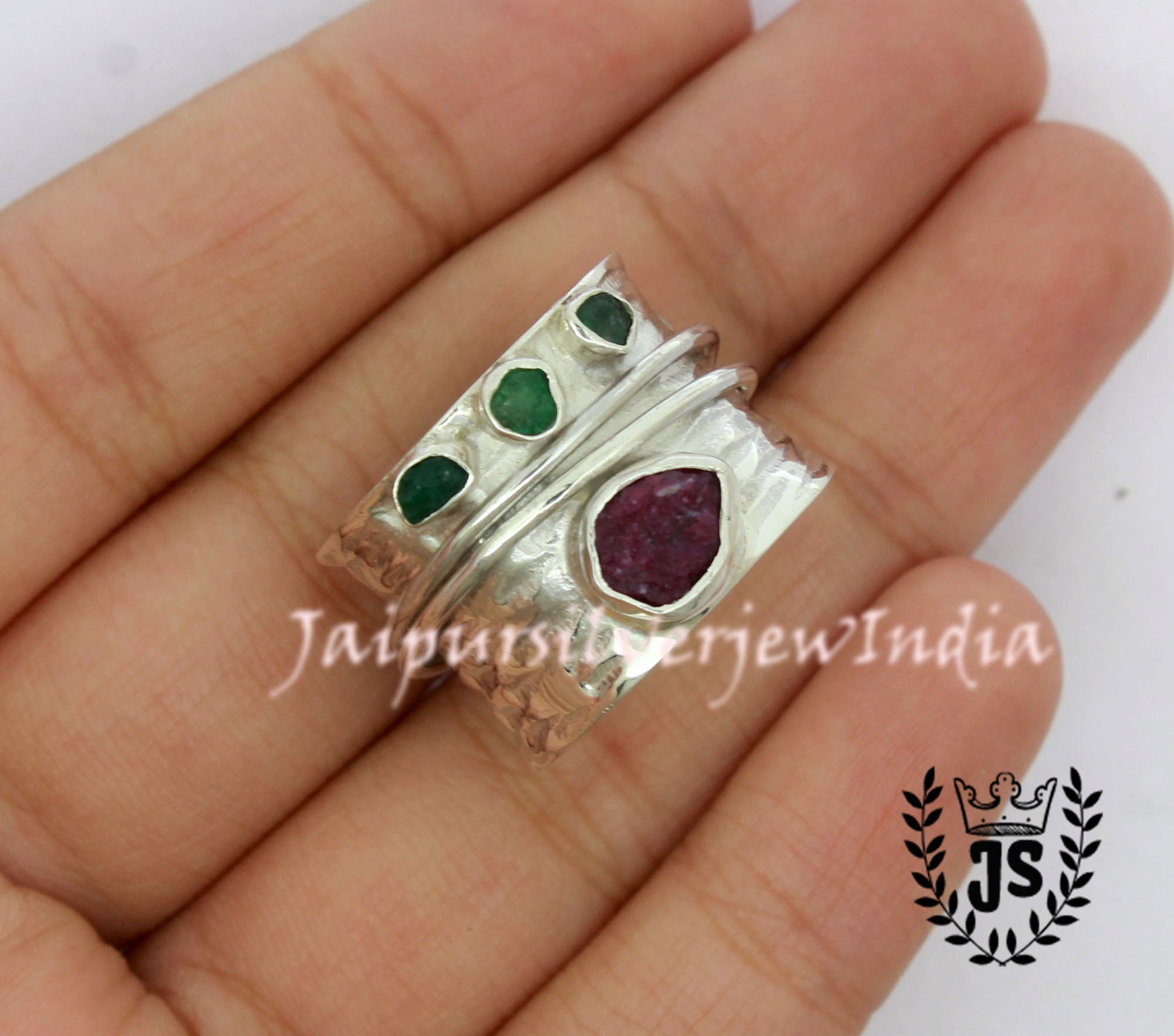 Natural Raw Emerald Ring Raw Ruby Ring Spinner Ring Natural | Etsy