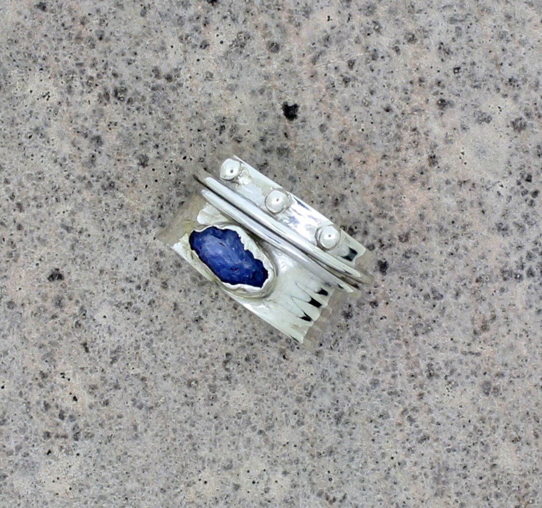 Raw Blue Sapphire Ring, Spinner Ring, Natural Rough Sapphire Ring ...