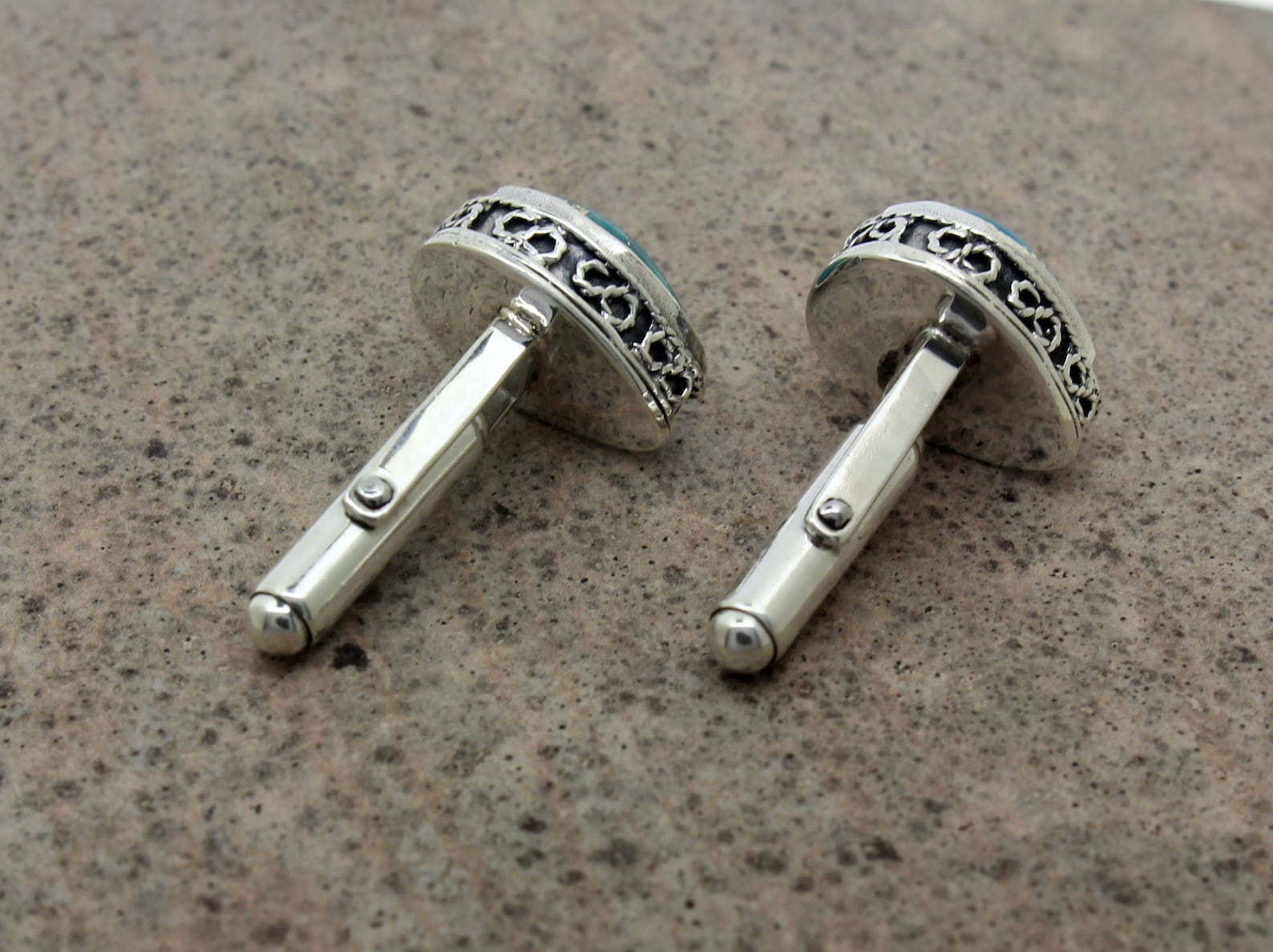 Cufflinks Boho Copper Turquoise Cufflinks Sterling Silver - Etsy