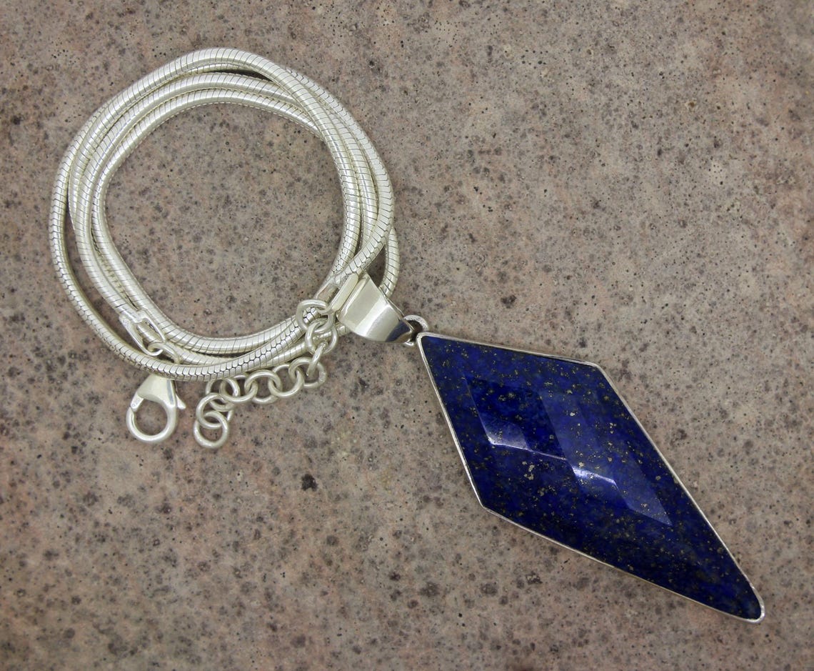 Genuine Natural Faceted Lapis Lazuli Kite Shape Gemstone Sterling ...
