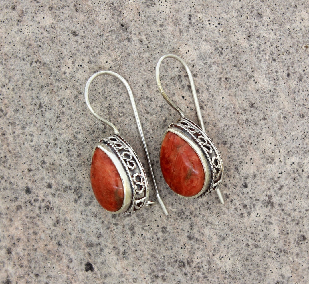 Natural Sponge Coral Earrings 925 Sterling Silver Dangle Earrings Boho ...