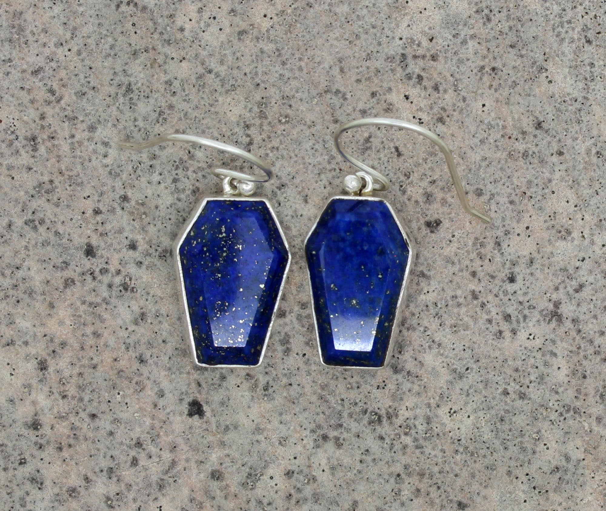 Sterling Silver and Lapis Lazuli Coffin Earrings, Coffin Earrings, Blue ...