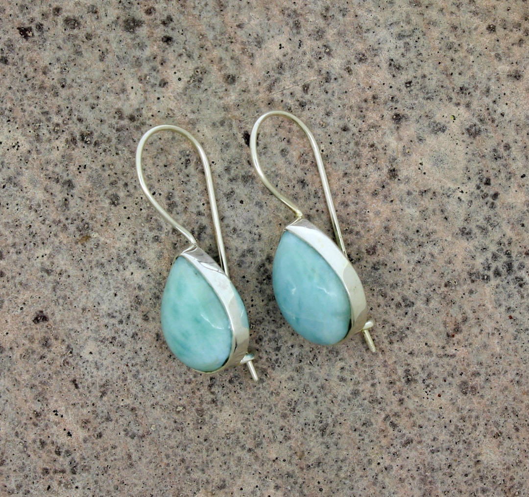 Larimar Teardrop Earrings • Natural Larimar Earrings • Sterling Silver Larimar Jewelry • Pear ...