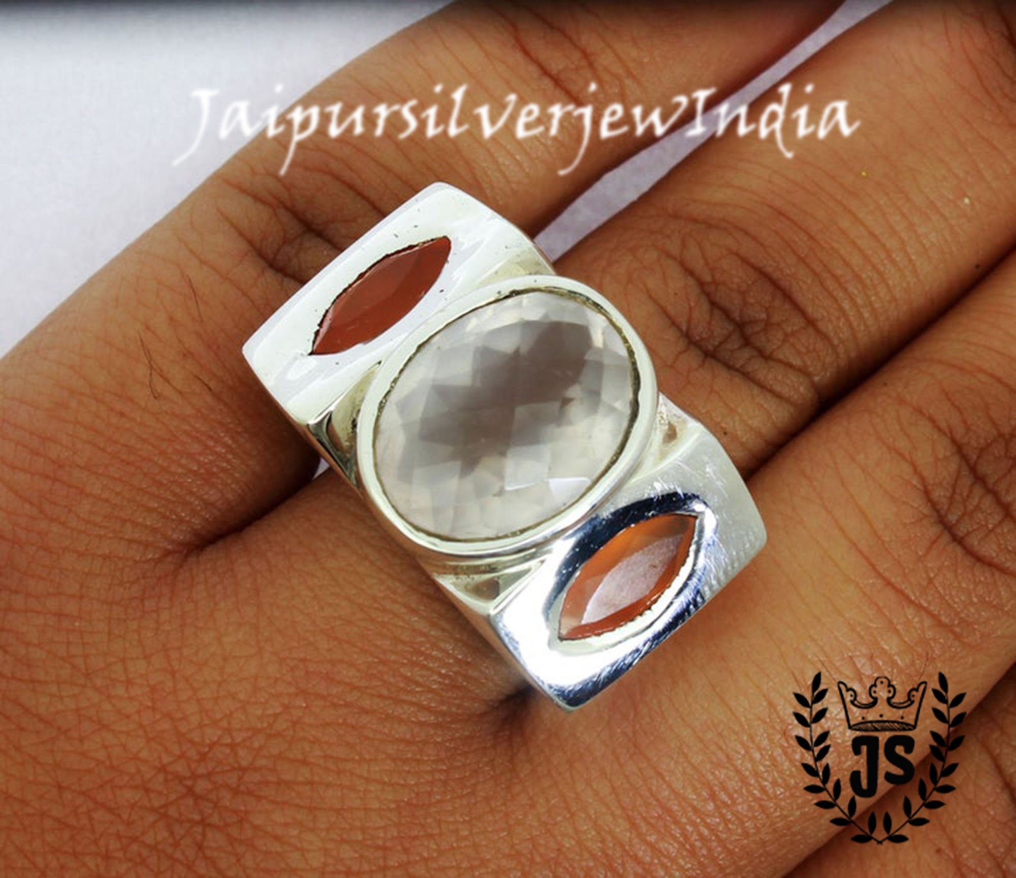 Natürlicher Rosenquarz Ring Karneol Ring Sterling Silber - Etsy.de