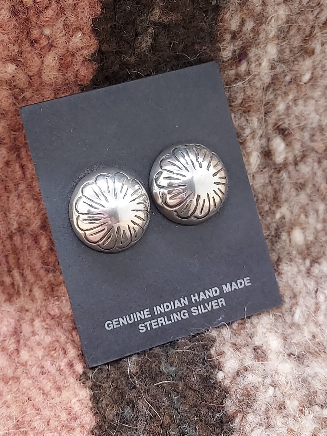 Navajo Button Earrings Sterling Silver Post Native American Vintage USA ...