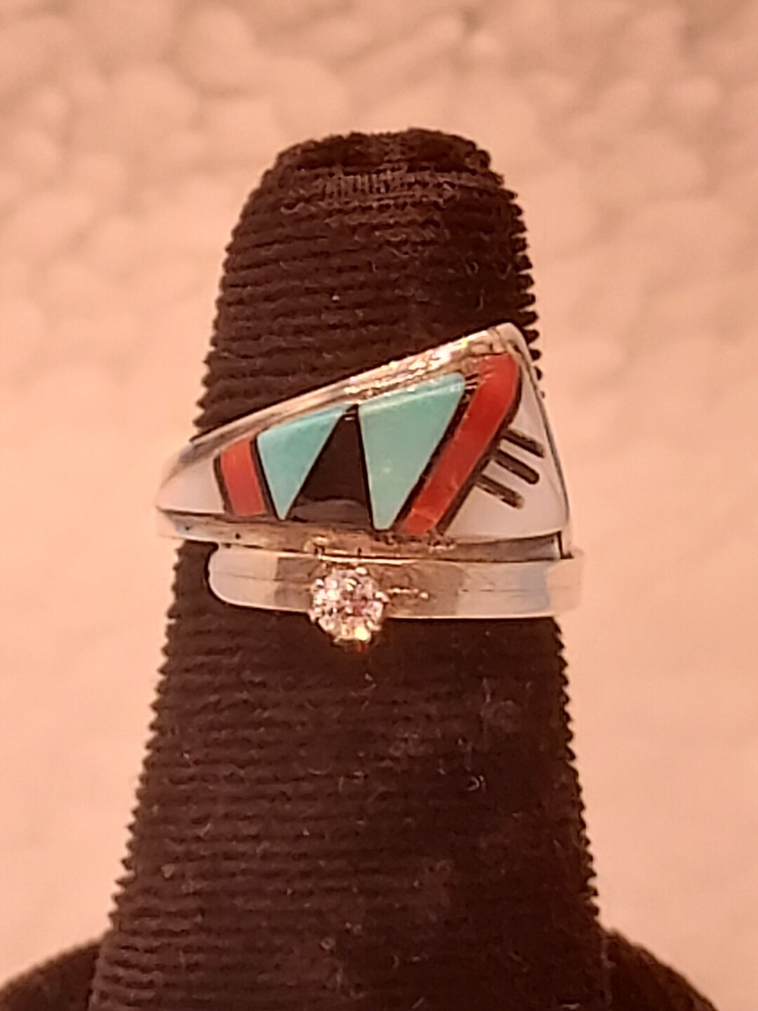 Zuni Inlay Ring Sz 6 Turquoise Mother of Pearl Onyx Coral - Etsy