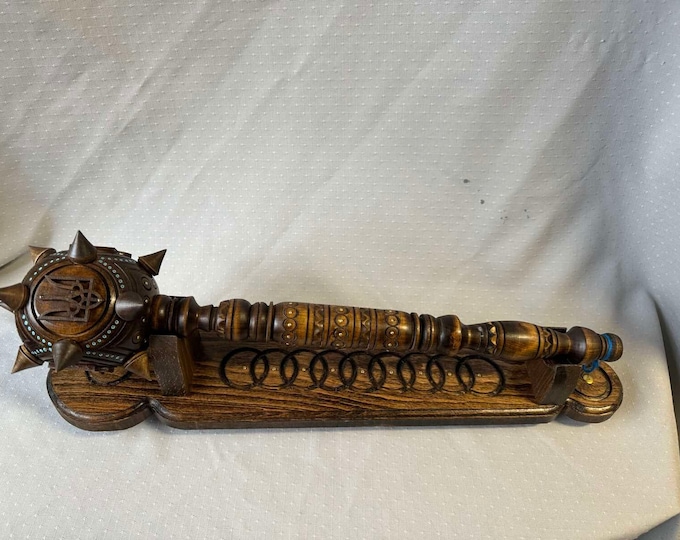 Ukrainian Wooden Mace Bulava on Stand, Symbol of Power, Hand Carved ...