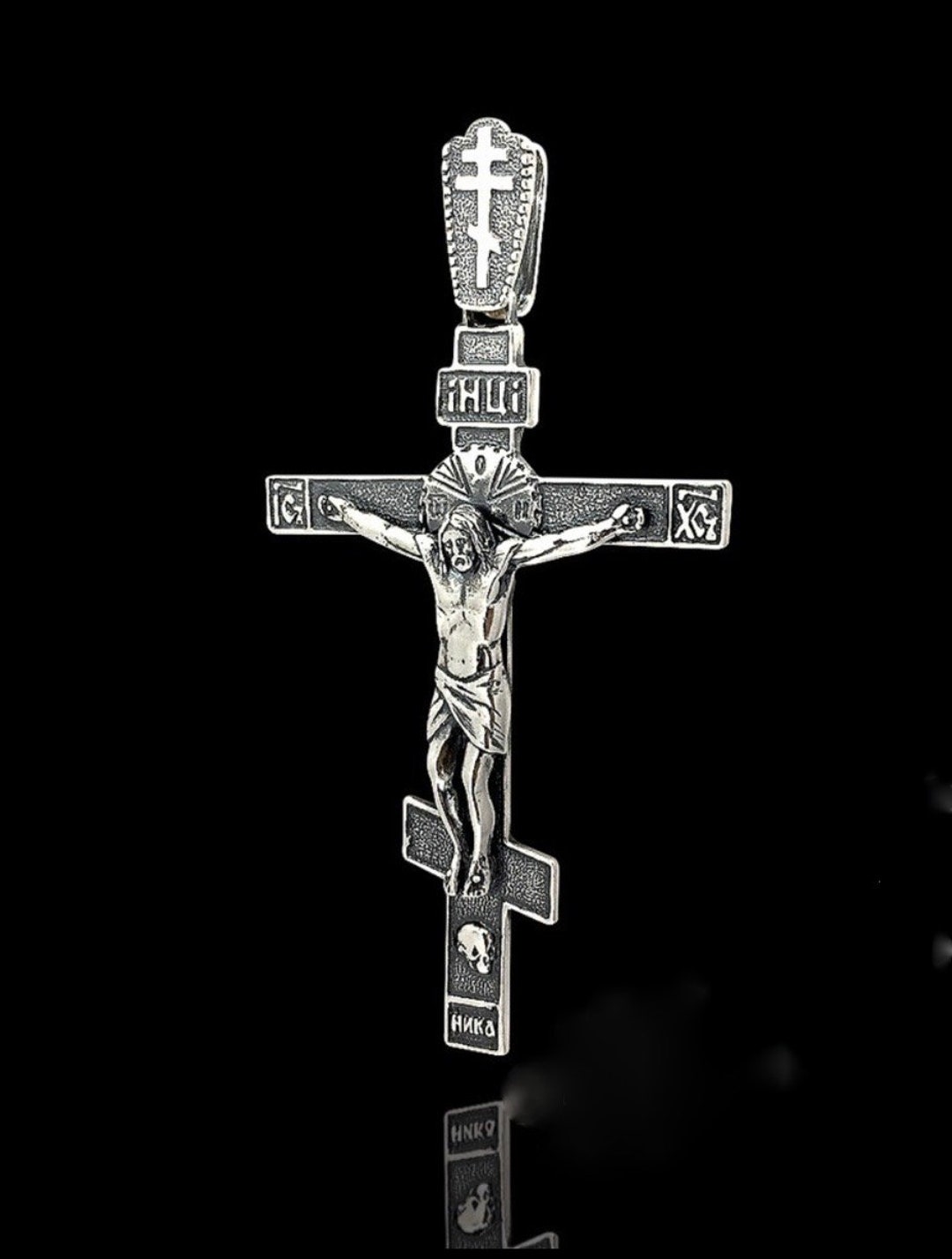 Silver Oxidized Orthodox 3 Bar Cross Pendant With Crucifixion, 2 3/4 - Etsy