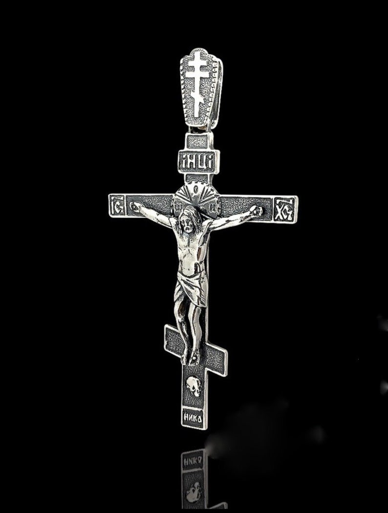 Silver Oxidized Orthodox 3 Bar Cross Pendant With Crucifixion, 2 3/4 - Etsy