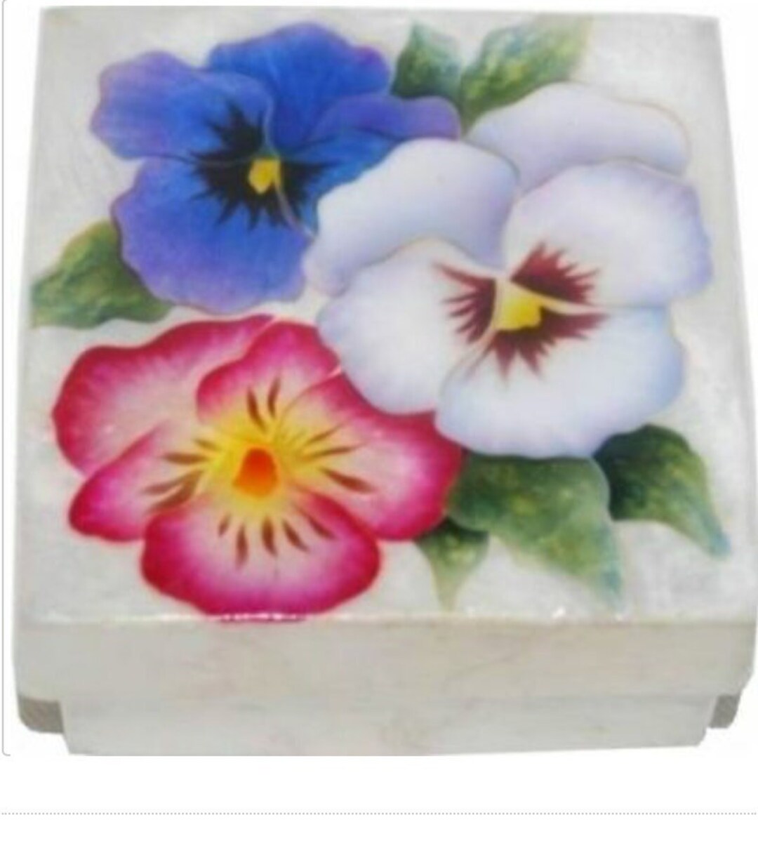 Capiz Shell Box With Pansy Design, Airbrushed by Hand, Decorative Box ...