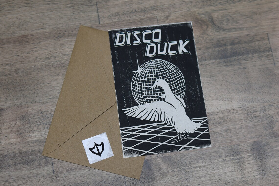 Disco Duck Greetings Postcard Block Print - Etsy