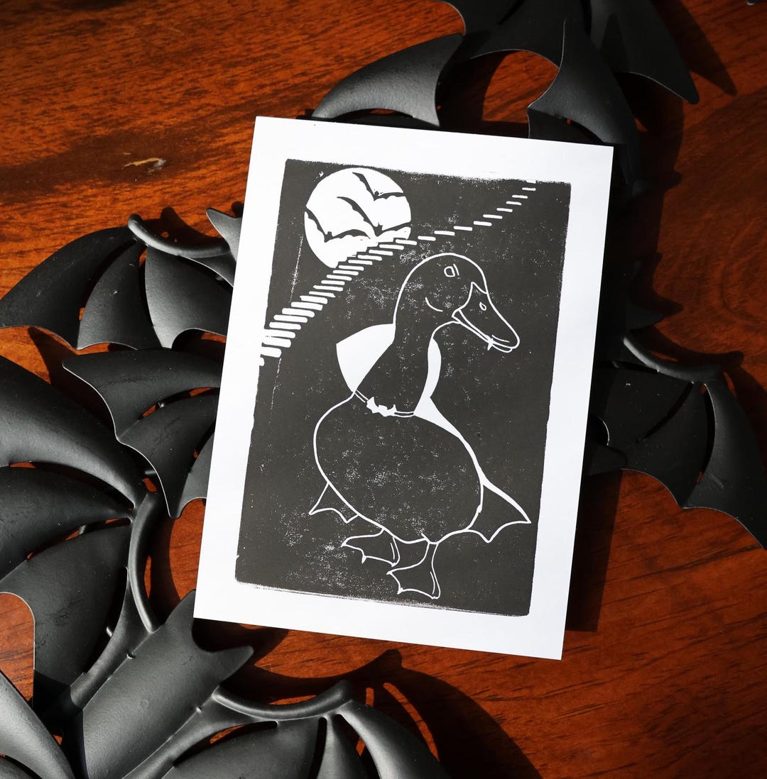 Count Quackula Art Print | Dracula Duck | Halloween Vampire | Linocut ...
