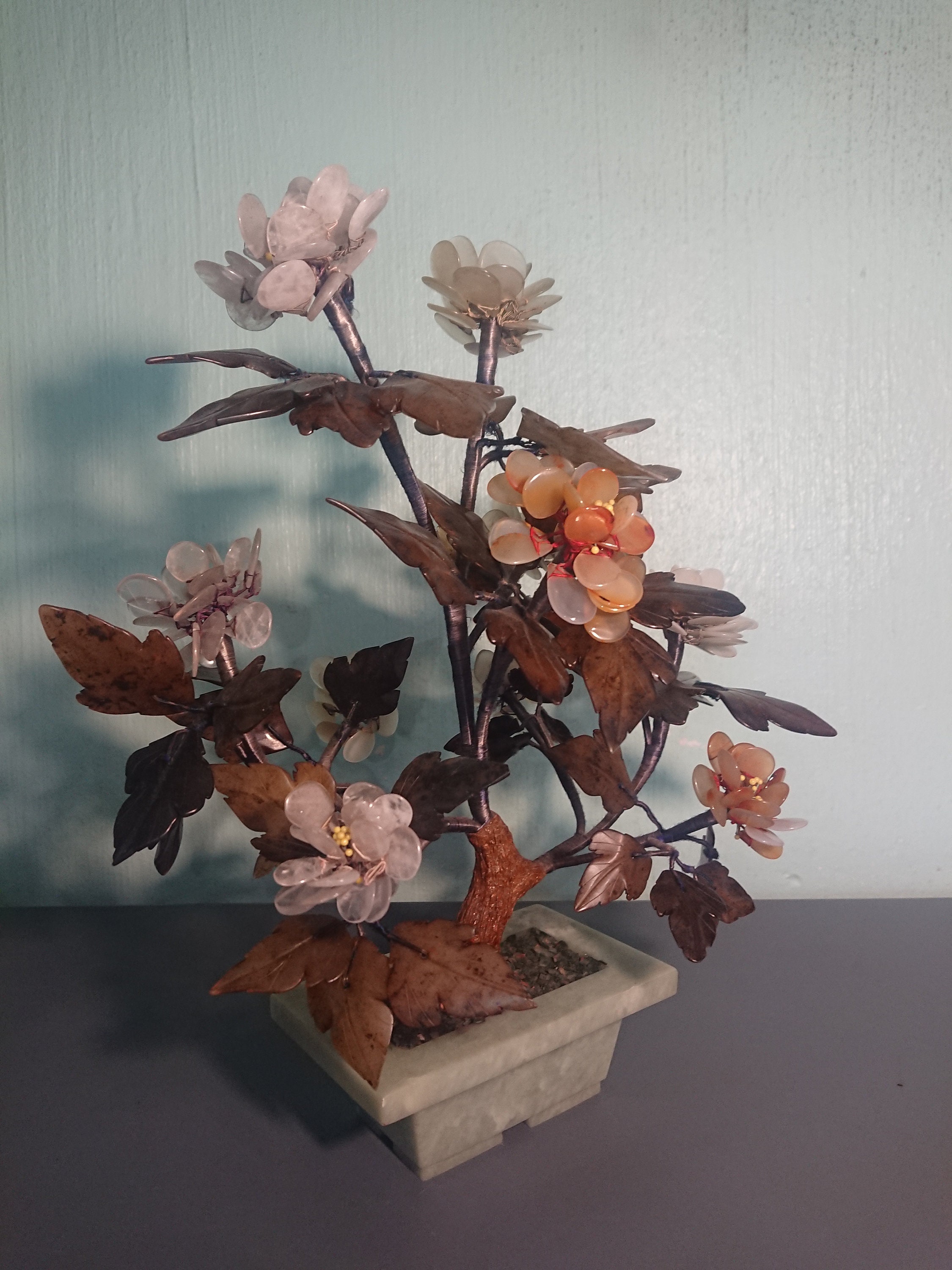 Asian Jade Tree, Bonsai Style, Flowers, Leaves: Glass, Semi-precious ...