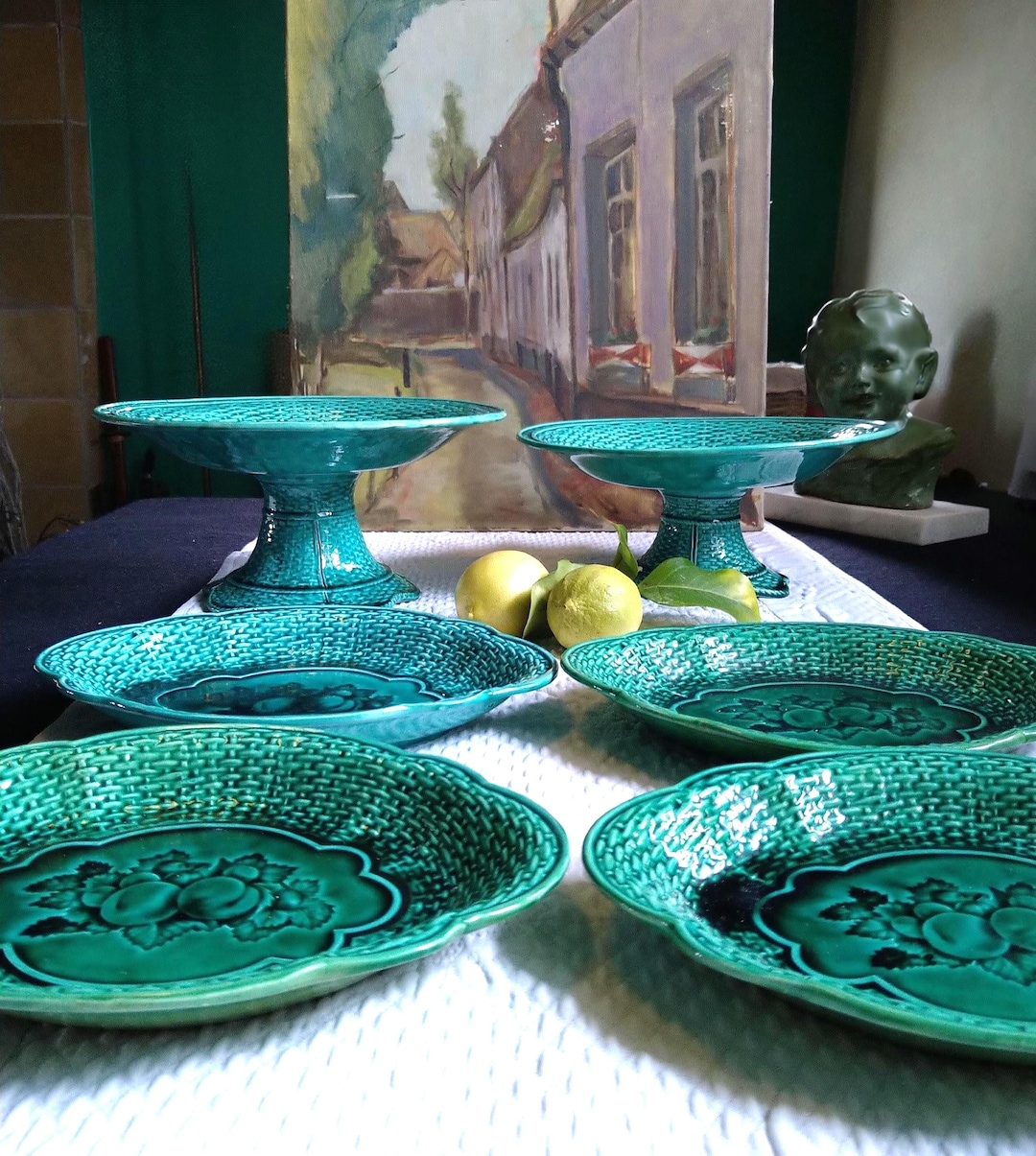 Antique French Green Pottery, Circa 1850! Chateau Rubelles. Very Rare ...