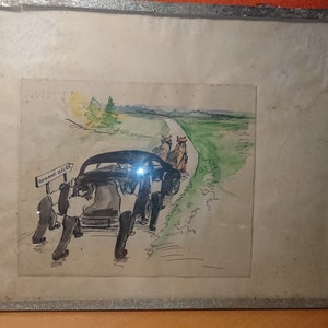 Small, Humorous Original Drawing From 1950. Ink, Watercolour. Topic Car ...