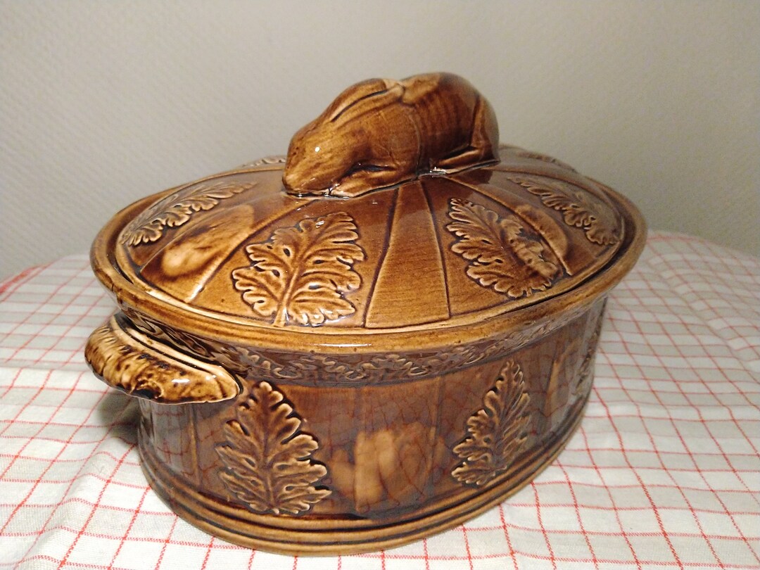 Antique, Large Brown Baking Dish, Early 20th Century. Charming Rabbit ...