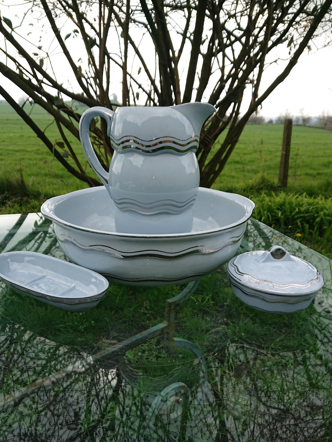Wash Set, Art Deco Villeroy & Boch, Soft Blue With Silver Stripes ...