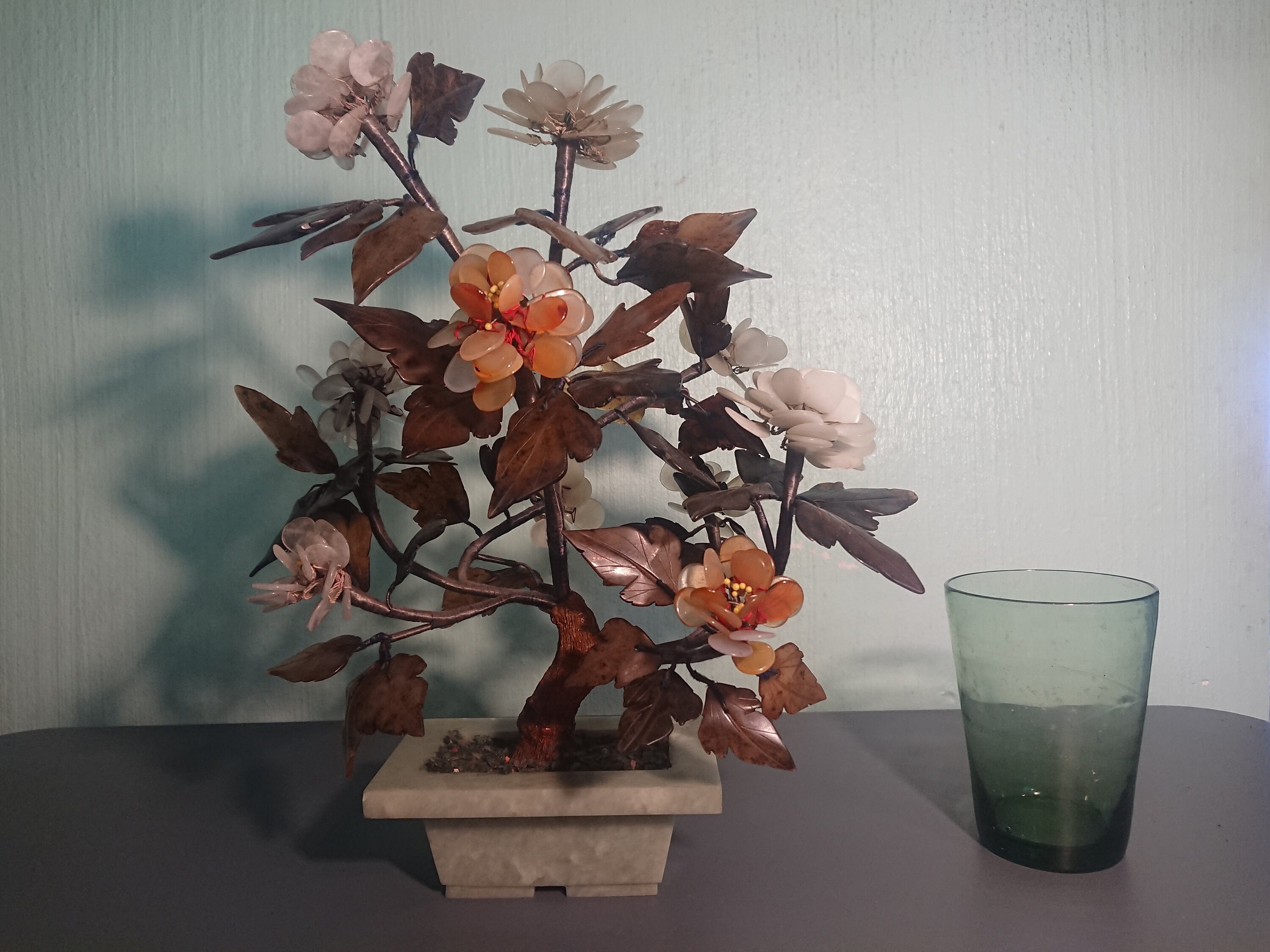 Asian Jade Tree, Bonsai Style, Flowers, Leaves: Glass, Semi-precious ...