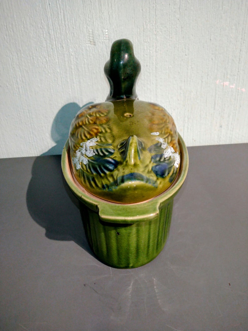 French Duck Lid Terrine, Decorative in Green, for Patés, Lard, Goose ...