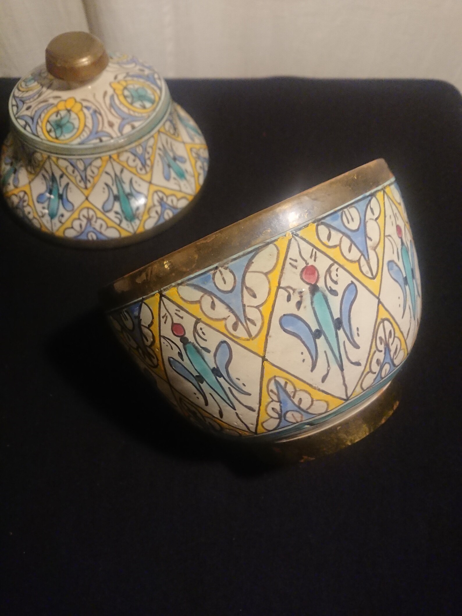 Antique Fes Pottery, Original, Lidded Box, Excellent, Classic Moorish ...