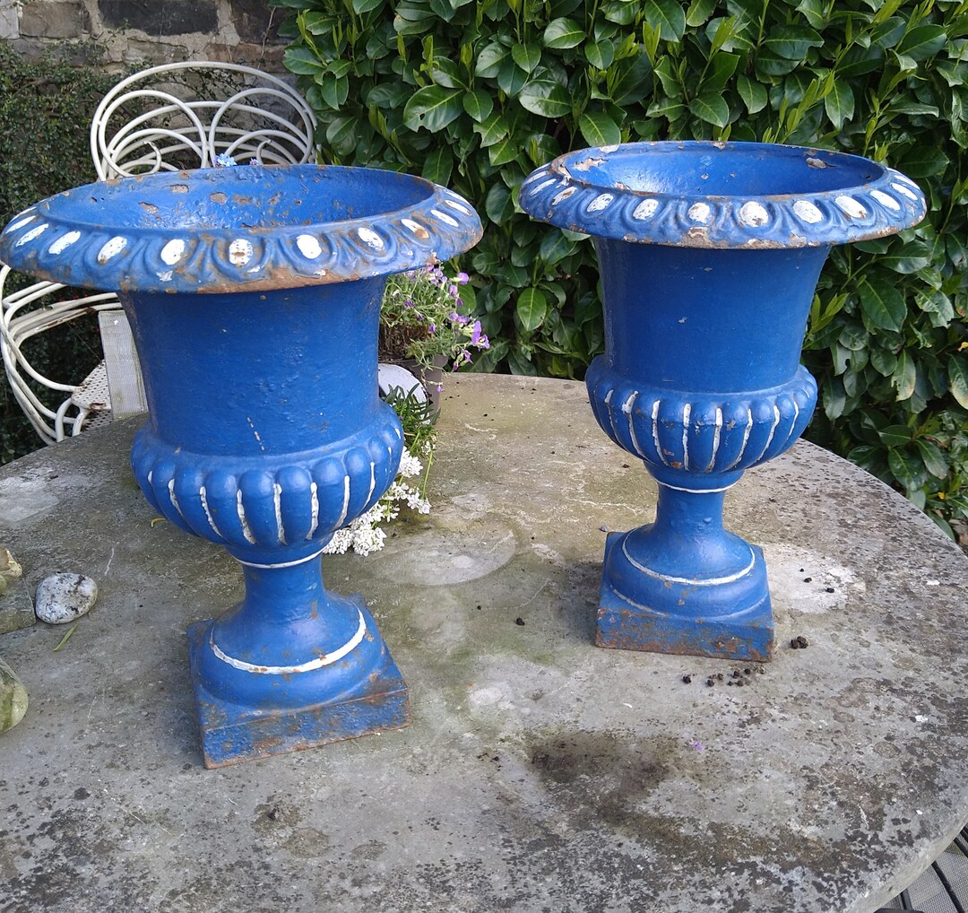 Antique French Medici Vases, Classic Iron Garden Urns, 1900, Plant Pots ...