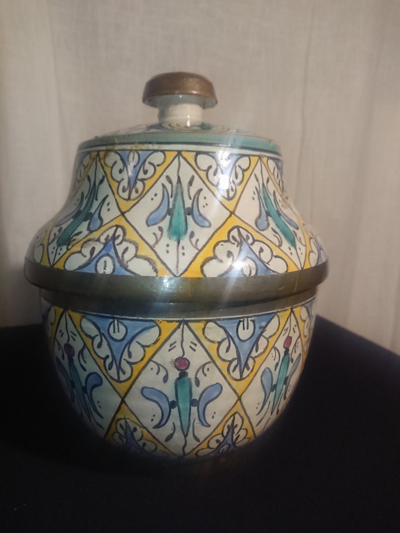 Antique Fes Pottery, Original, Lidded Box, Excellent, Classic Moorish ...