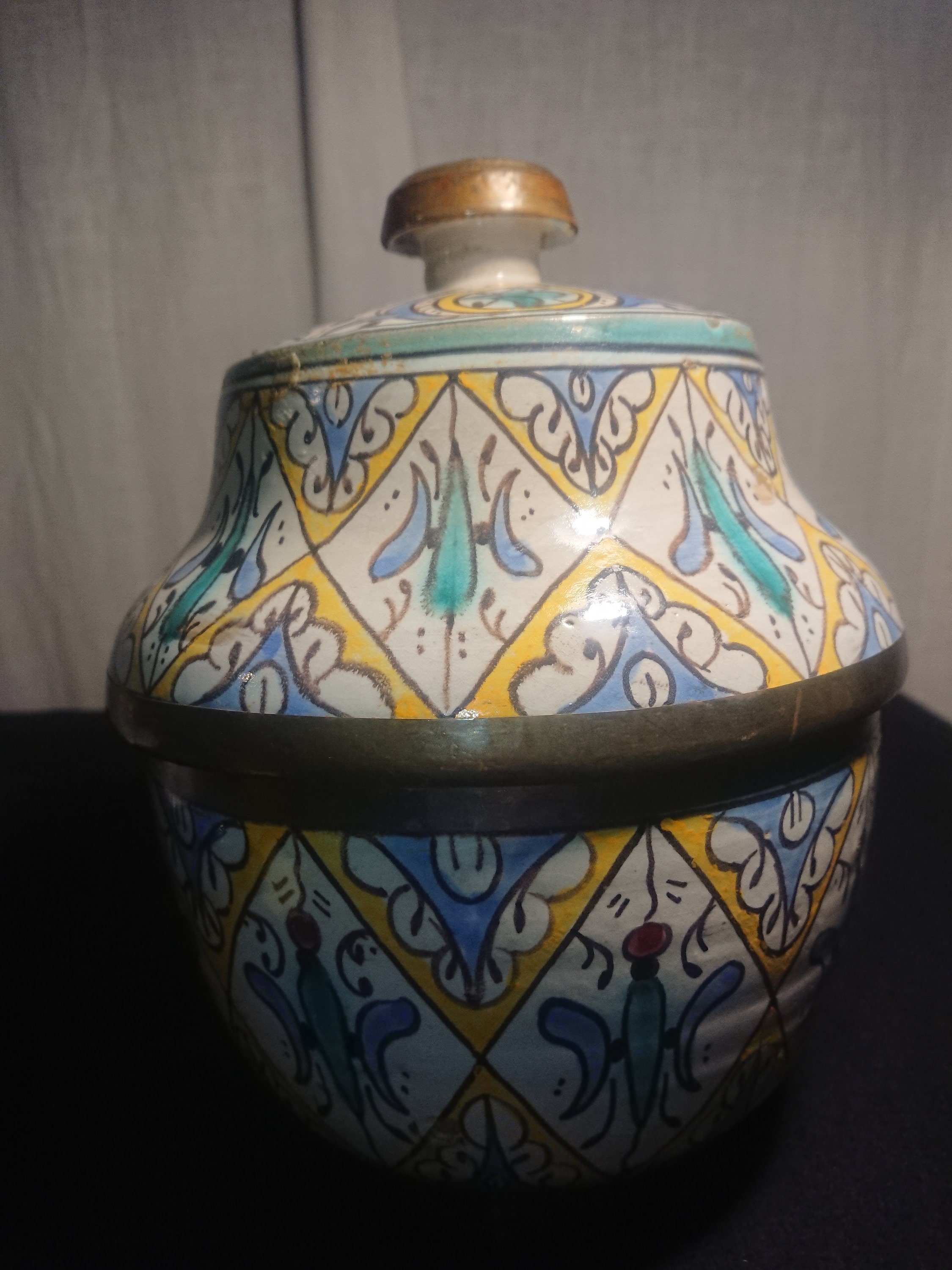Antique Fes Pottery, Original, Lidded Box, Excellent, Classic Moorish ...