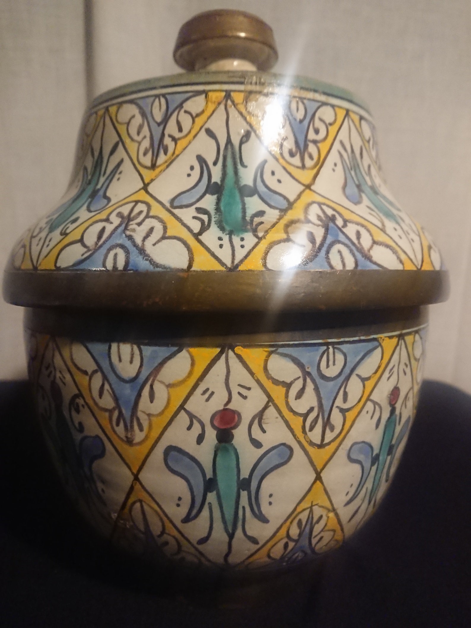 Antique Fes Pottery, Original, Lidded Box, Excellent, Classic Moorish ...
