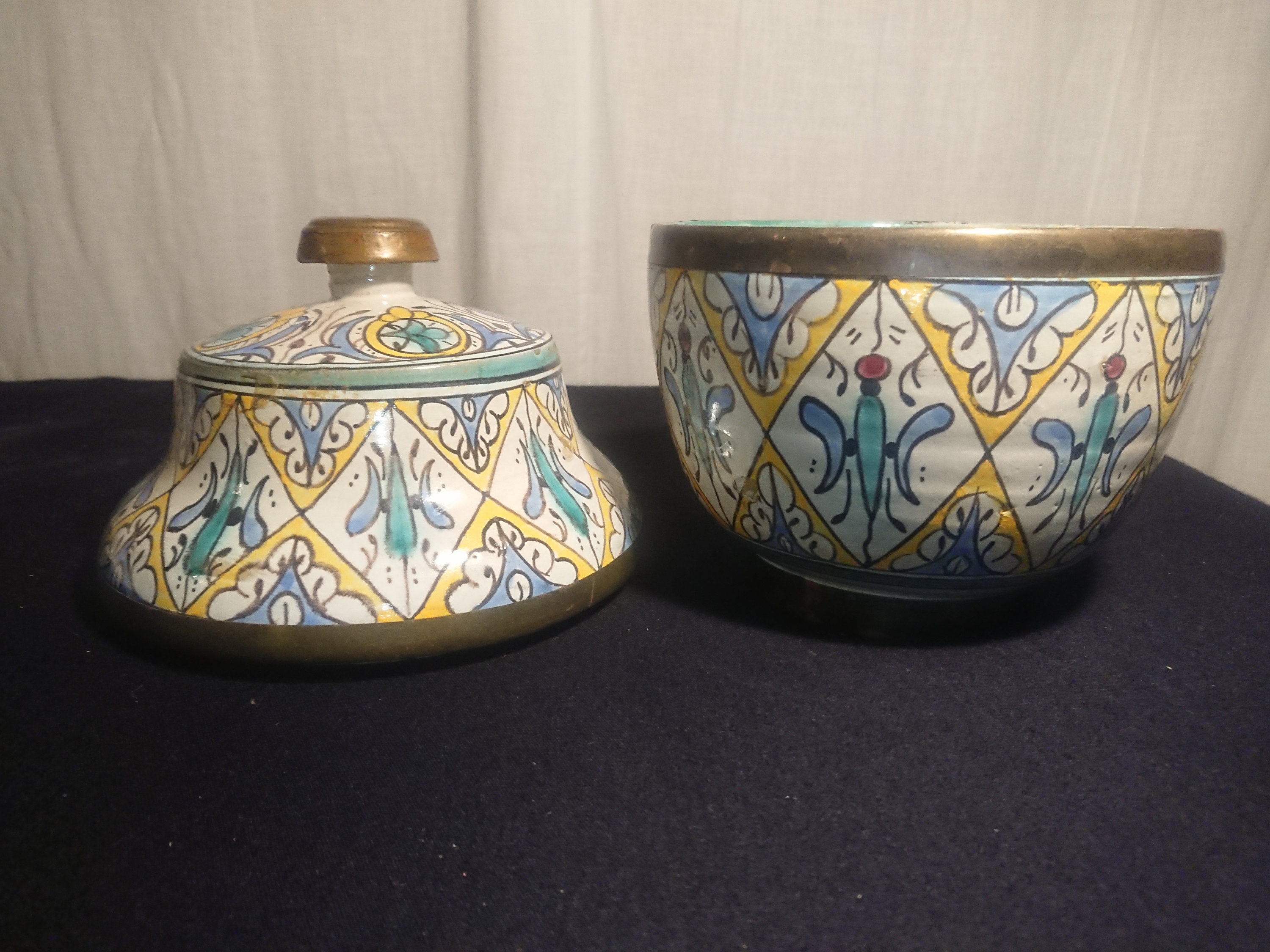 Antique Fes Pottery, Original, Lidded Box, Excellent, Classic Moorish ...