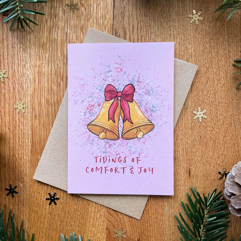 Tidings of Comfort & Joy Christmas Card, Bells Christmas Card, Comfort ...