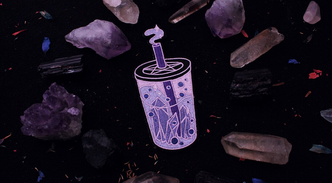 Witch Boba Patch 5 Iron on Embroidered Patch Bubble Tea Crystal Pentacle Pentagram Witchcraft ...