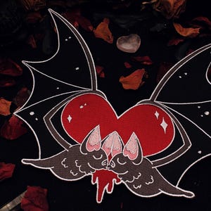 Vampire Bat Kiss Large Patch - 10" X 9" Iron on Embroidered Patch - Bat ...